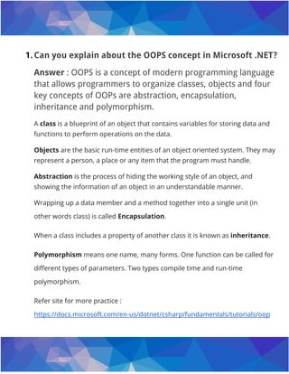 C#.net interview questions for dynamics 365 ce crm developers | PDF
