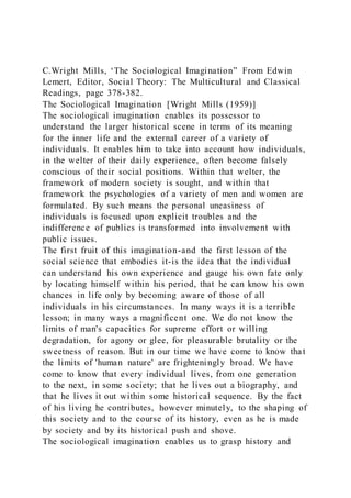 C.Wright Mills, ‘The Sociological Imagination” From Edwin Lemert ...