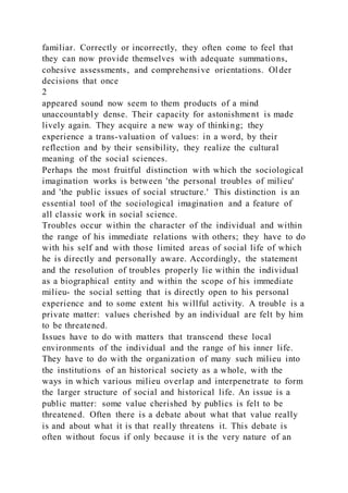 C.Wright Mills, ‘The Sociological Imagination” From Edwin Lemert, | DOCX
