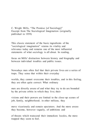 C. Wright Mills, The Promise [of Sociology]” Excerpt from | DOCX