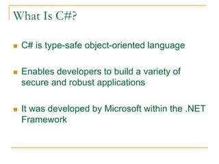 C#.ppt | Programming Languages | Computing