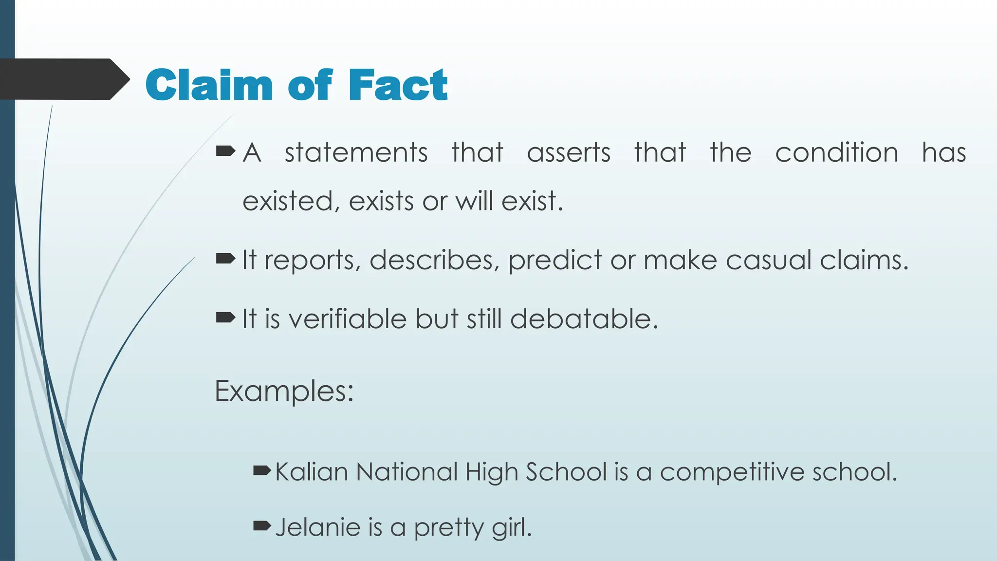 TYPES OF CLAIMS GRADE 11 READING AND WRITING | PPTX