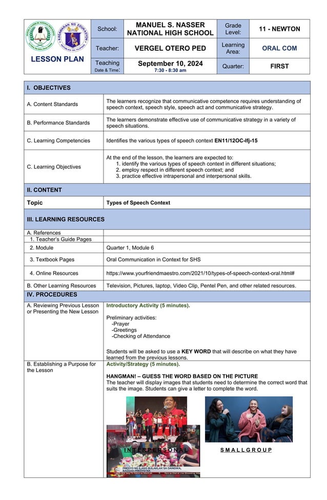 C.O-Dlp-Oral-Communication-Types-of-Speech-Context (1).docx | Education