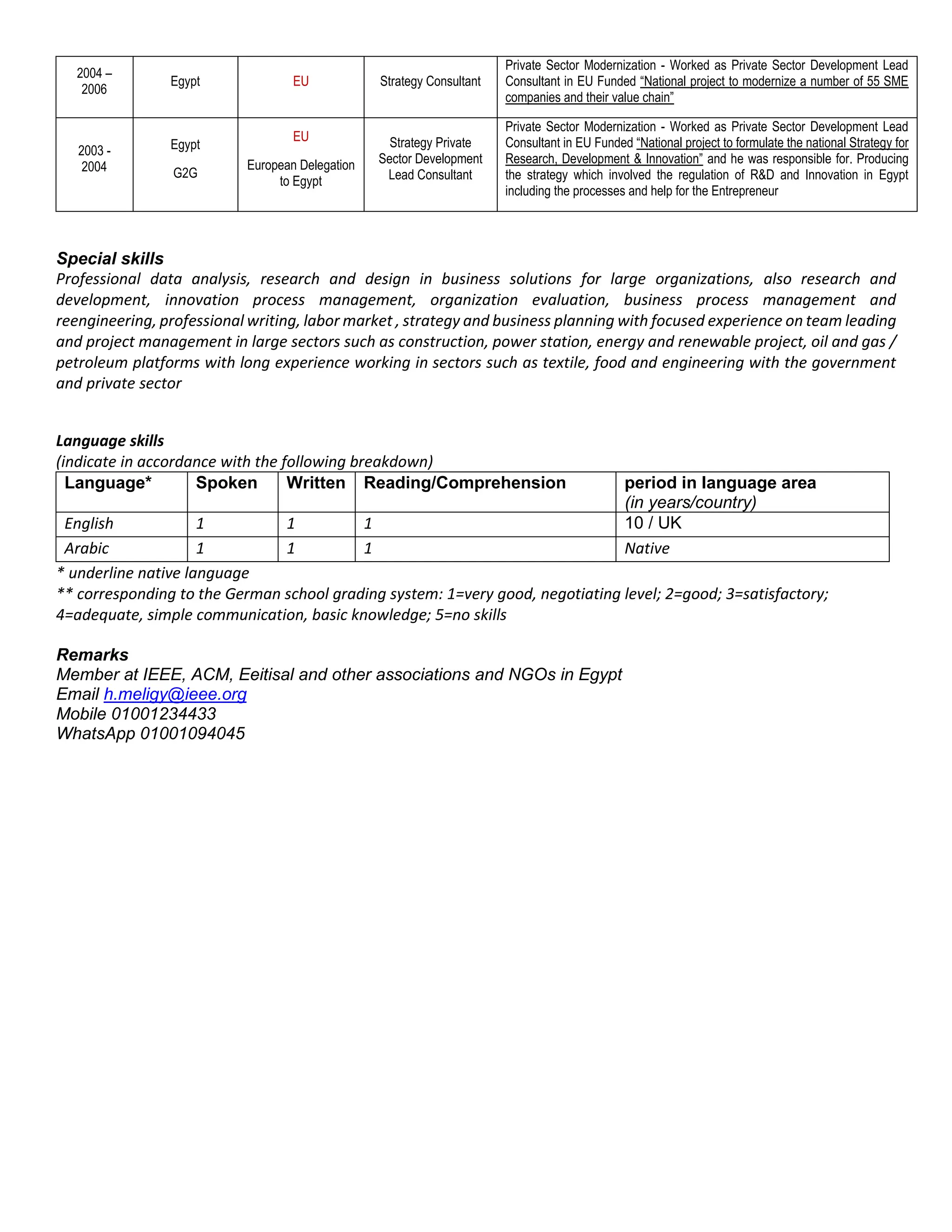 Resume C.V GIZ format- Hassan Mohamed El-Meligy | PDF