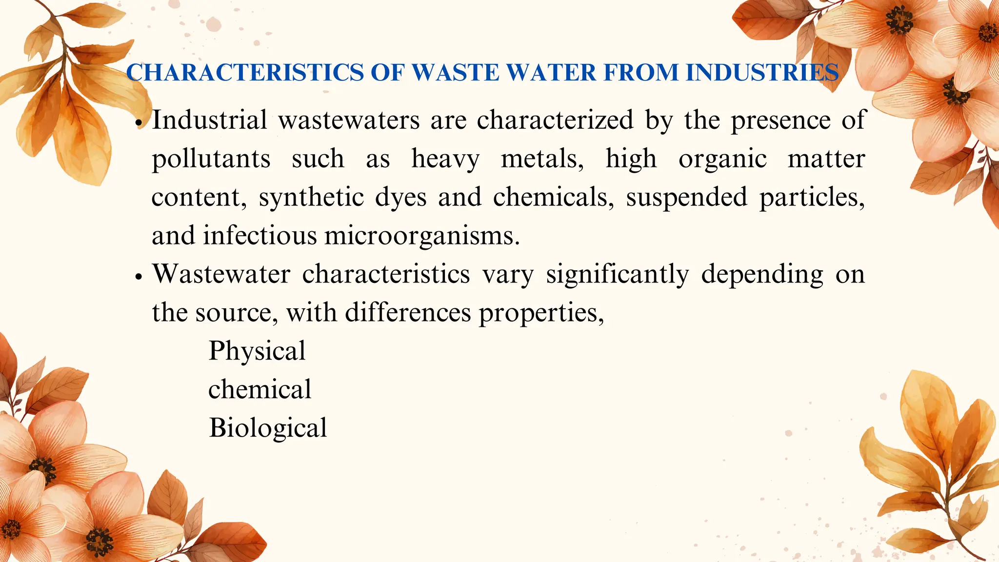 Characteristic of waste water from industries sugar factory, pulp and ...