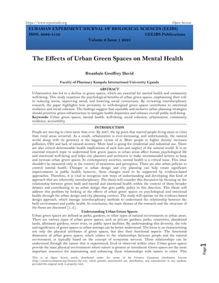 The Effects of Urban Green Spaces on Mental Health (www.kiu.ac.ug) | PDF