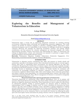 Exploring the Benefits and Management of Volunteerism in Education (www ...