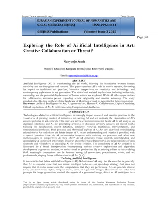 Exploring the Role of Artificial Intelligence in Art: Creative ...