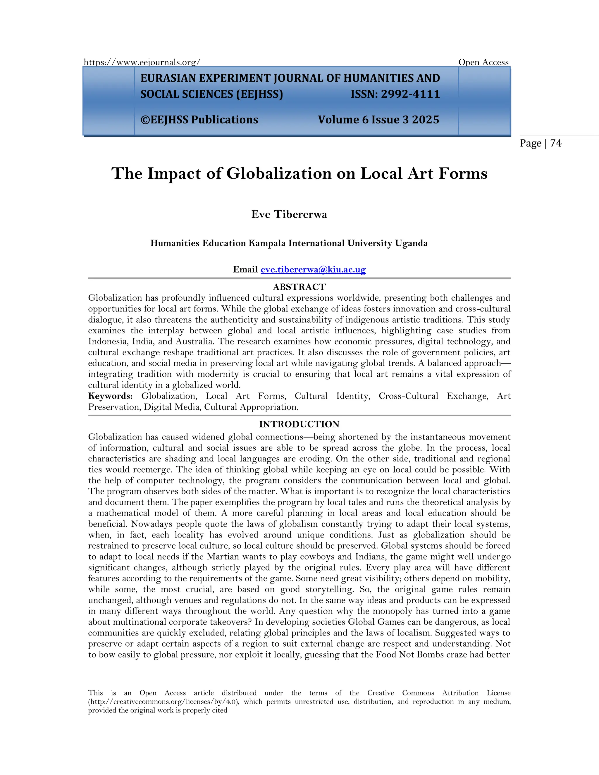 The Impact of Globalization on Local Art Forms (www.kiu.ac.ug) | PDF