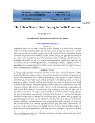 The Role of Standardized Testing in Public Education (www.kiu.ac.ug) | PDF