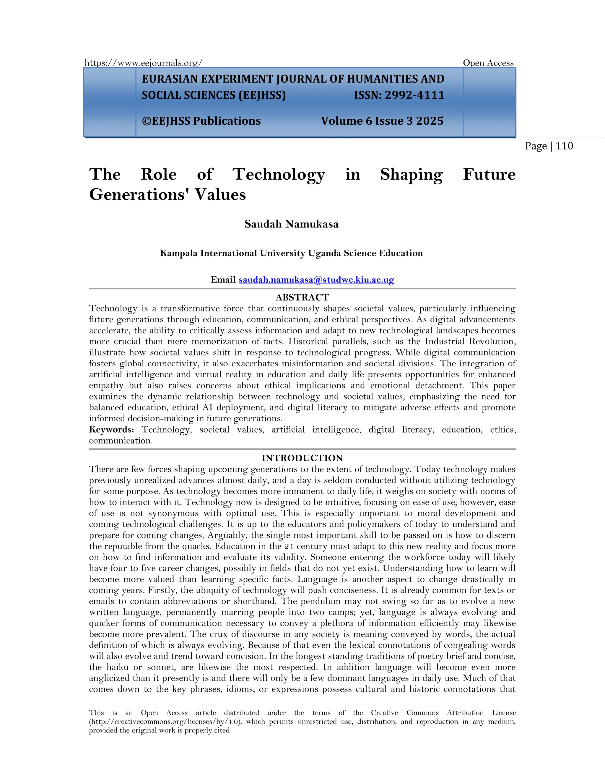 The Role of Technology in Shaping Future Generations' Values (www.kiu ...
