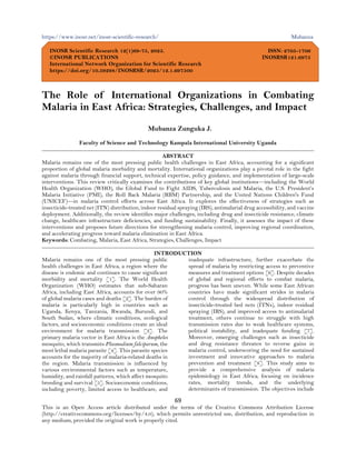 The Role of International Organizations in Combating Malaria in East ...