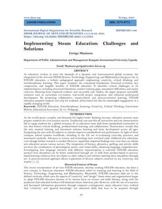 Implementing Steam Education: Challenges and Solutions (www.kiu.ac.ug ...