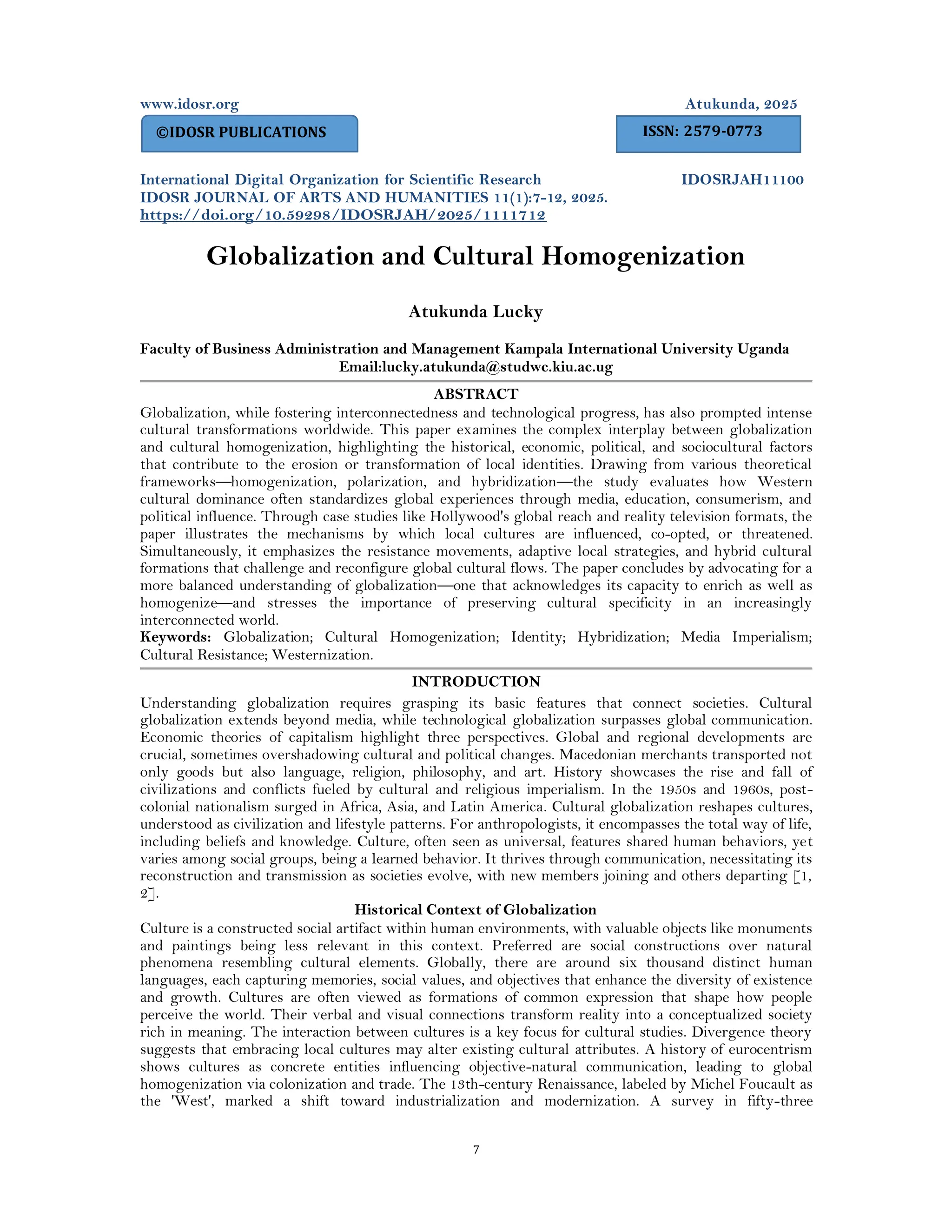 Globalization and Cultural Homogenization (www.kiu.ac.ug) | PDF