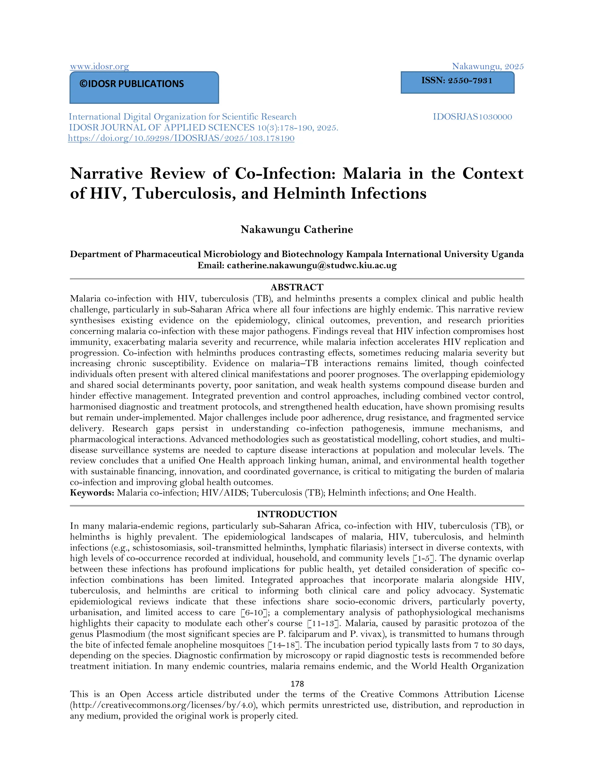 Narrative Review of Co-Infection: Malaria in the Context of HIV ...