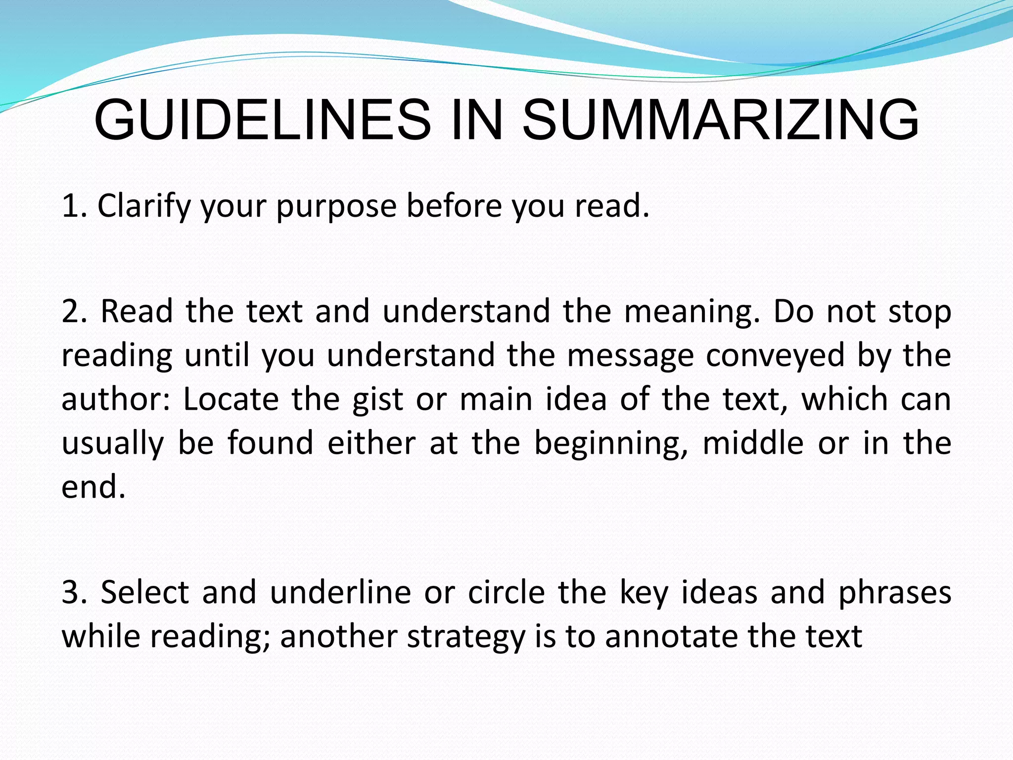 BASICS OF SUMMARIZING | PPTX