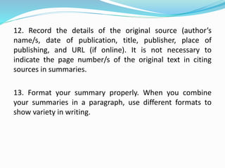 BASICS OF SUMMARIZING | PPTX