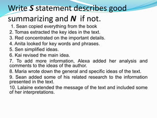 BASICS OF SUMMARIZING | PPTX