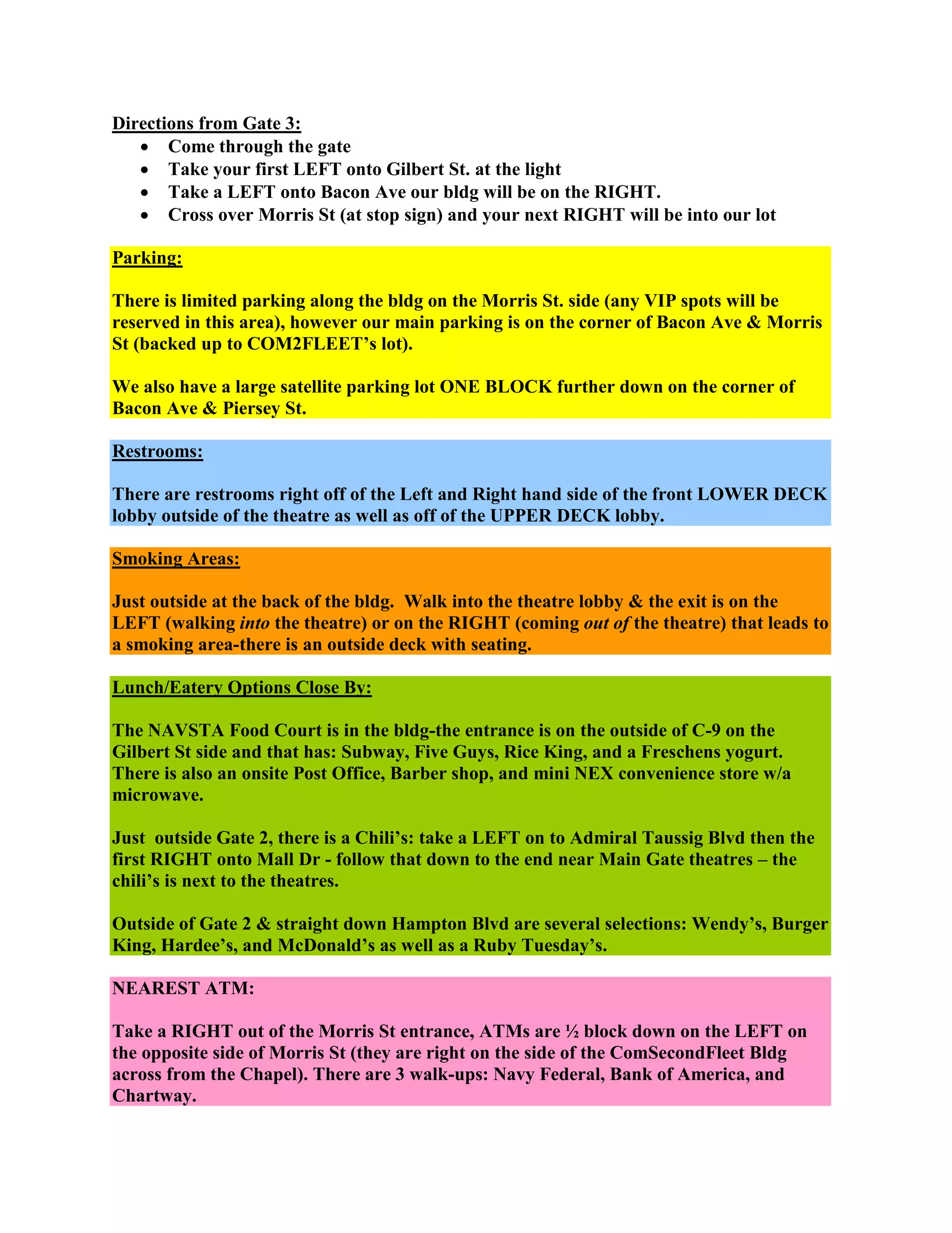 Norfolk CSADD Rally Venue Information & Directions | PDF