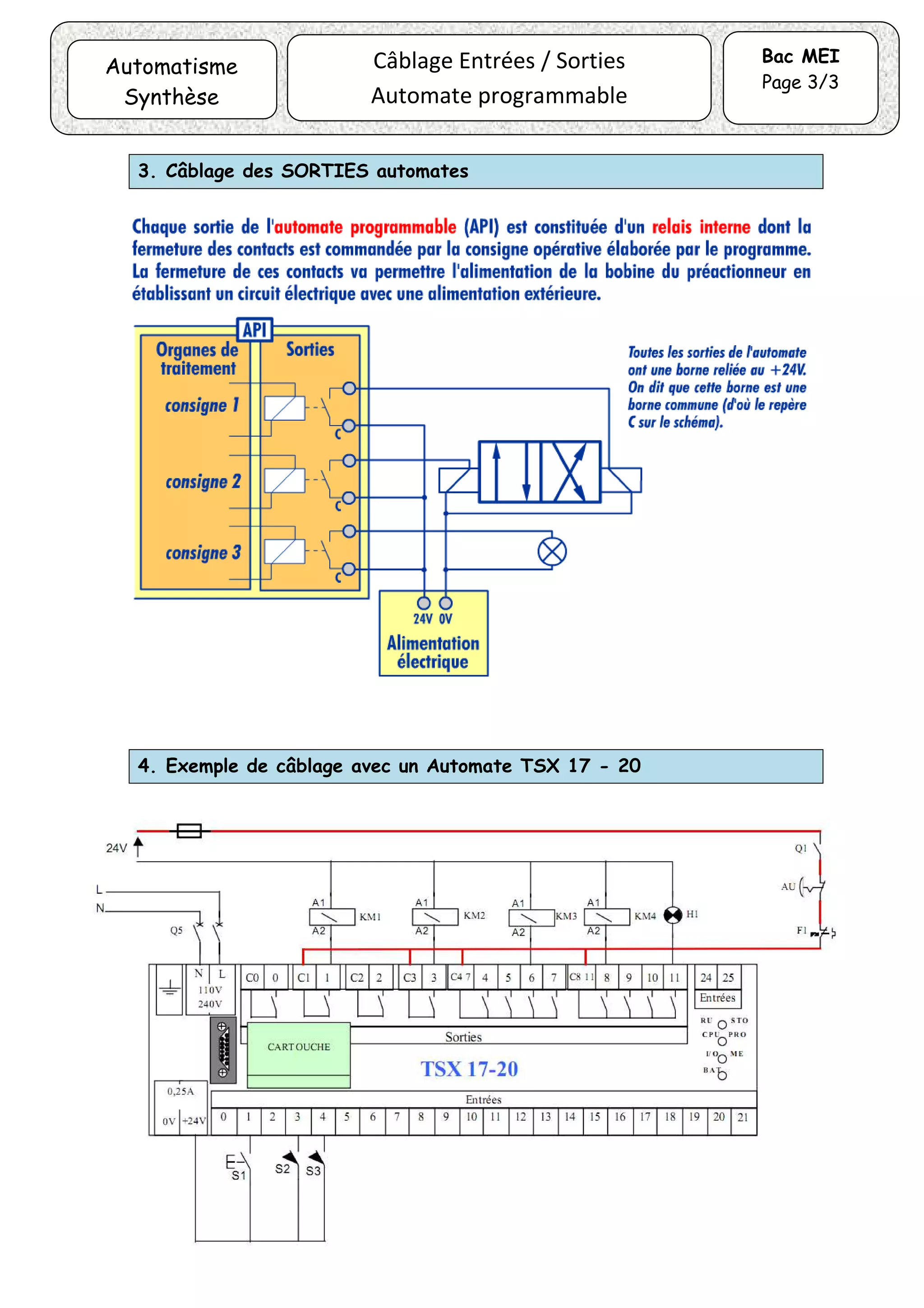 Câblage Entrées Sorties Automate Programmable Pdf