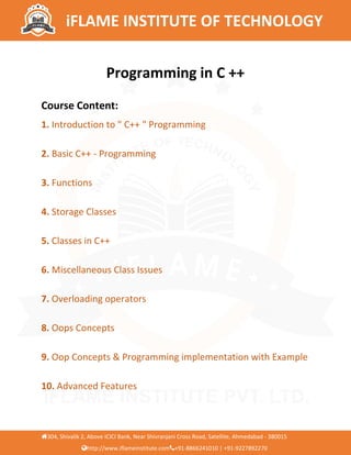 C C++ Course Content | C C++ Programming Course | iFlame Institute | PDF