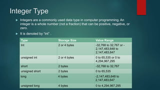 C data types, arrays and structs | PPT