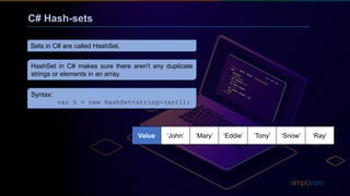 C# Dictionary Hash Table and sets | PPT