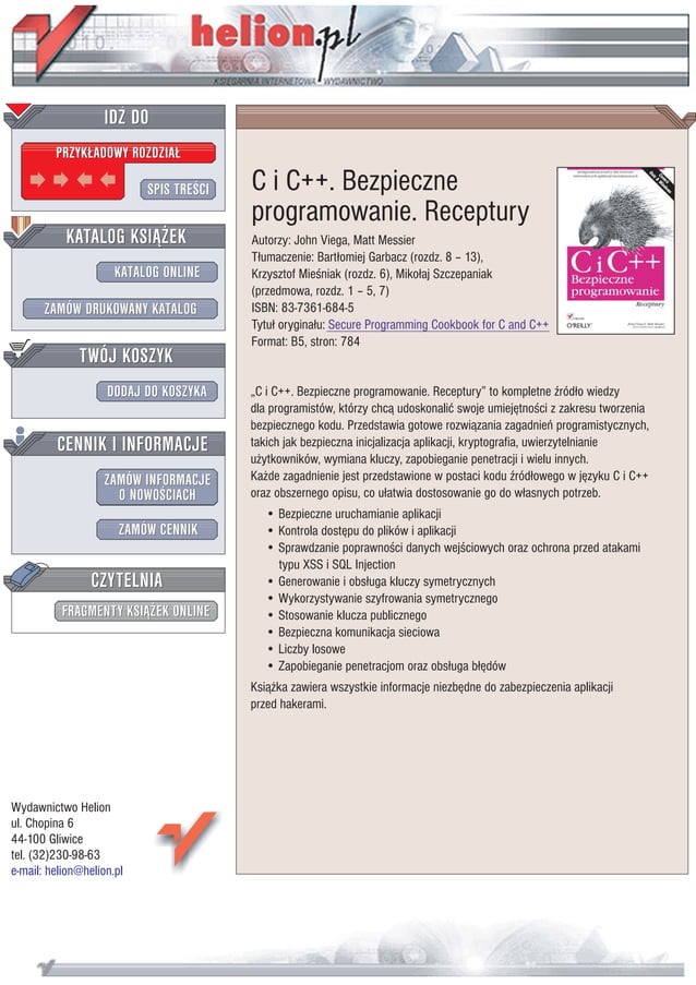 C i C++. Bezpieczne programowanie. Receptury | PDF | Programming Languages | Computing