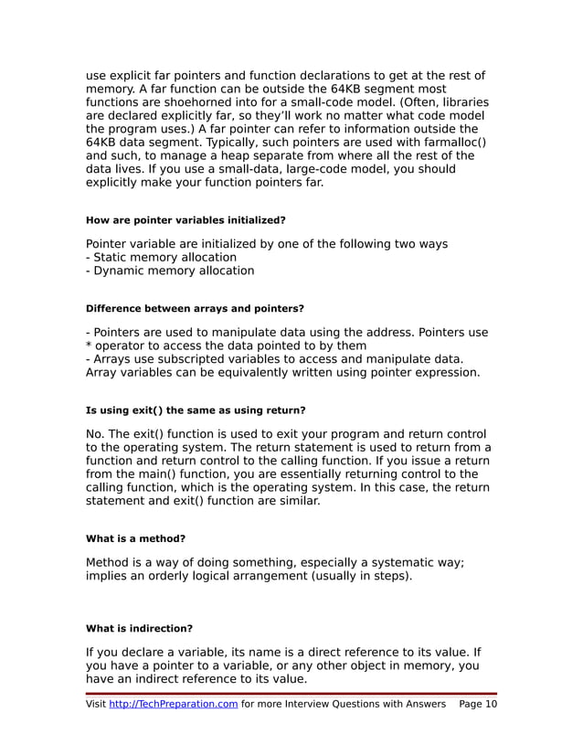 C Interview Questions for Fresher | PDF