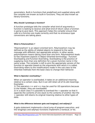 C Interview Questions for Fresher | PDF