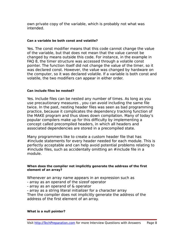 C Interview Questions for Fresher | PDF