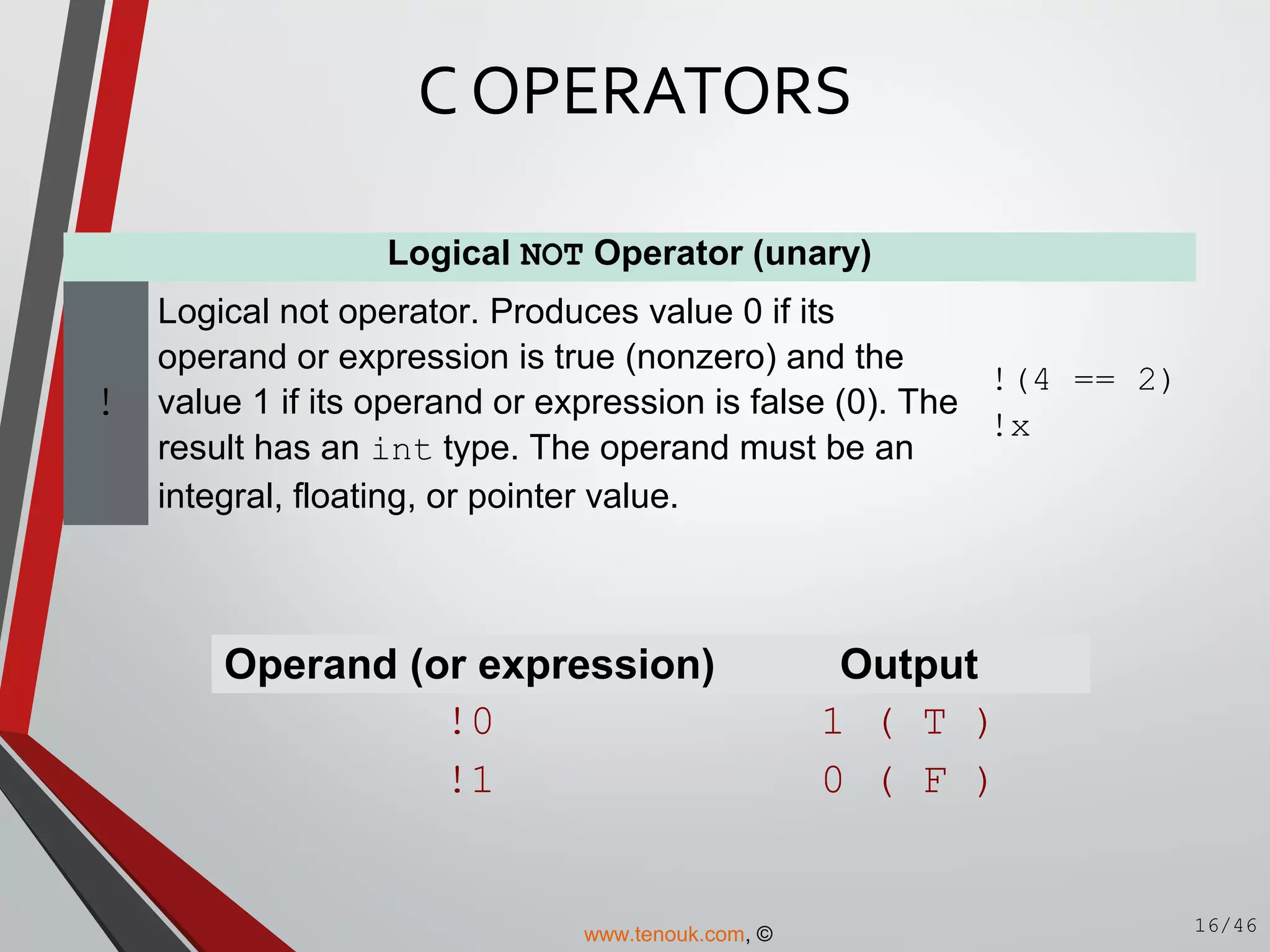 C operator and expression | PPT