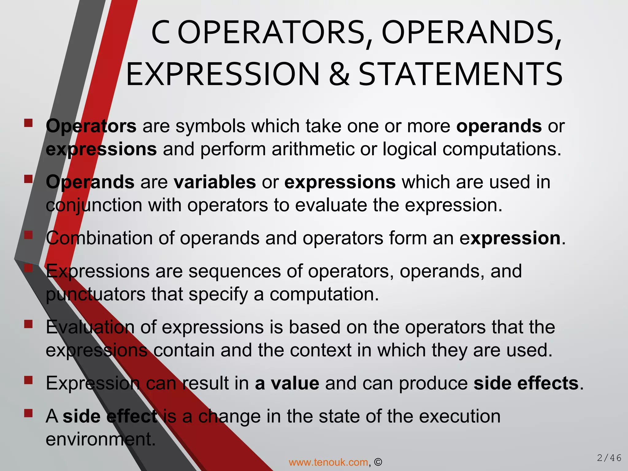 C operator and expression | PPT