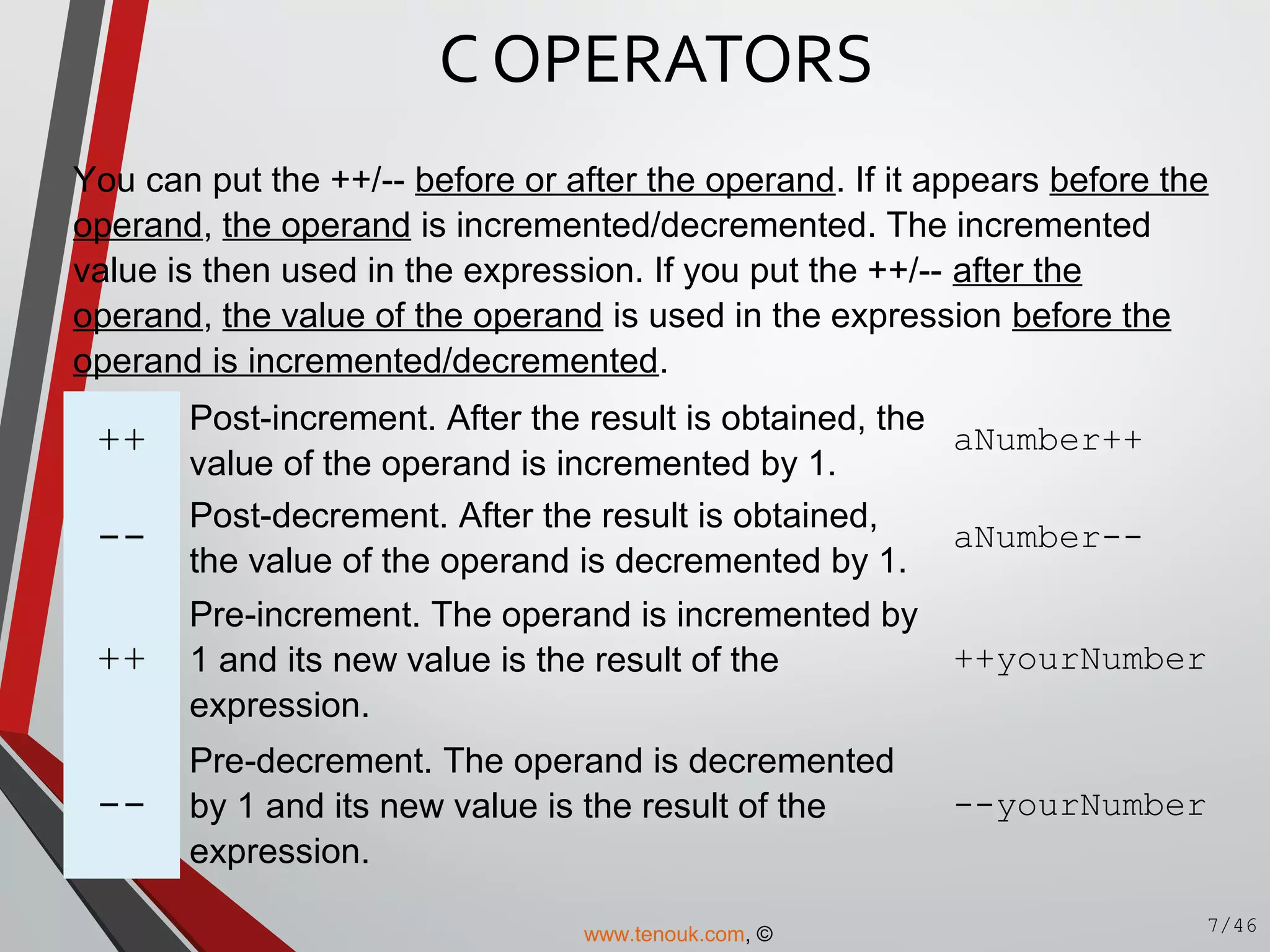 C operator and expression | PPT
