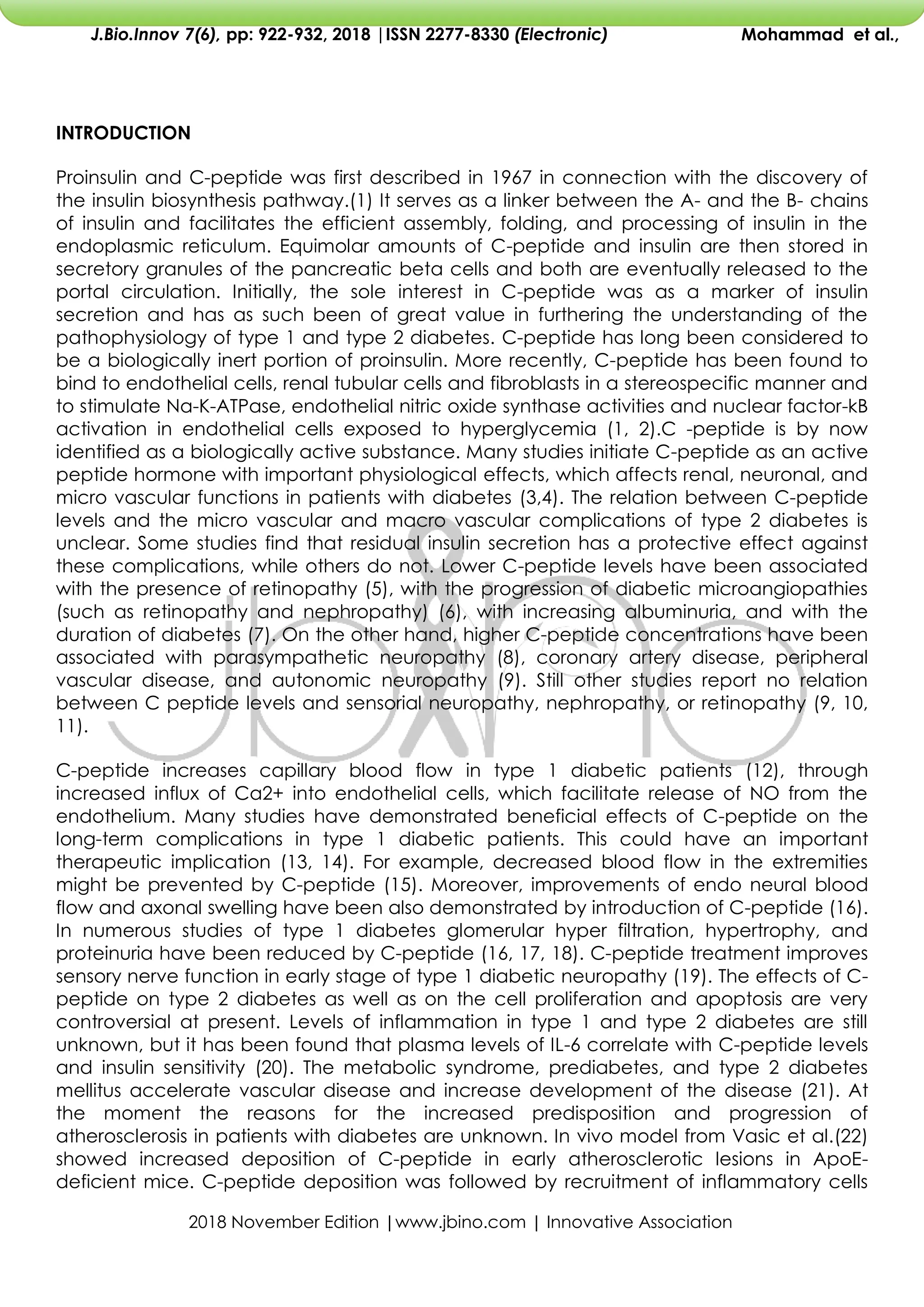 c-peptide and chronic complication of diabetes mellitus | PDF