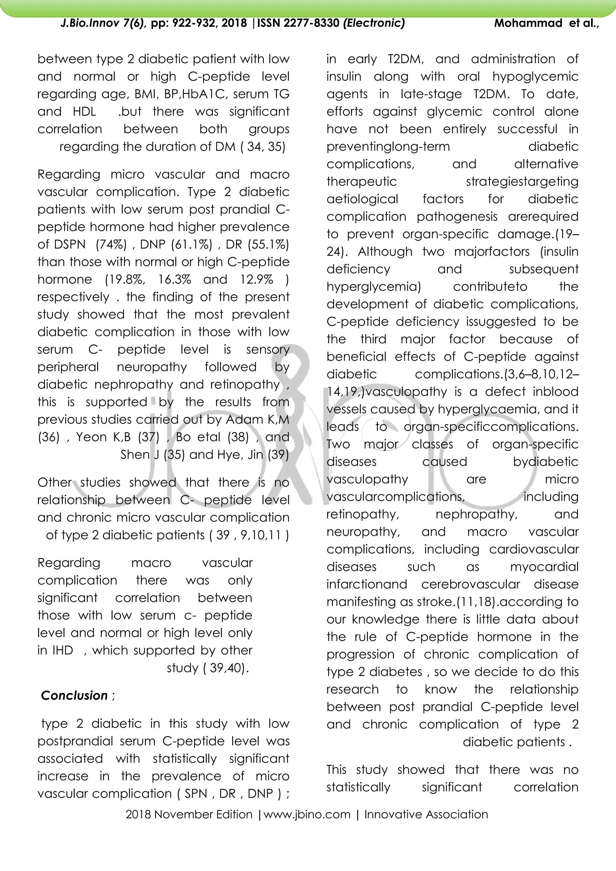c-peptide and chronic complication of diabetes mellitus | PDF