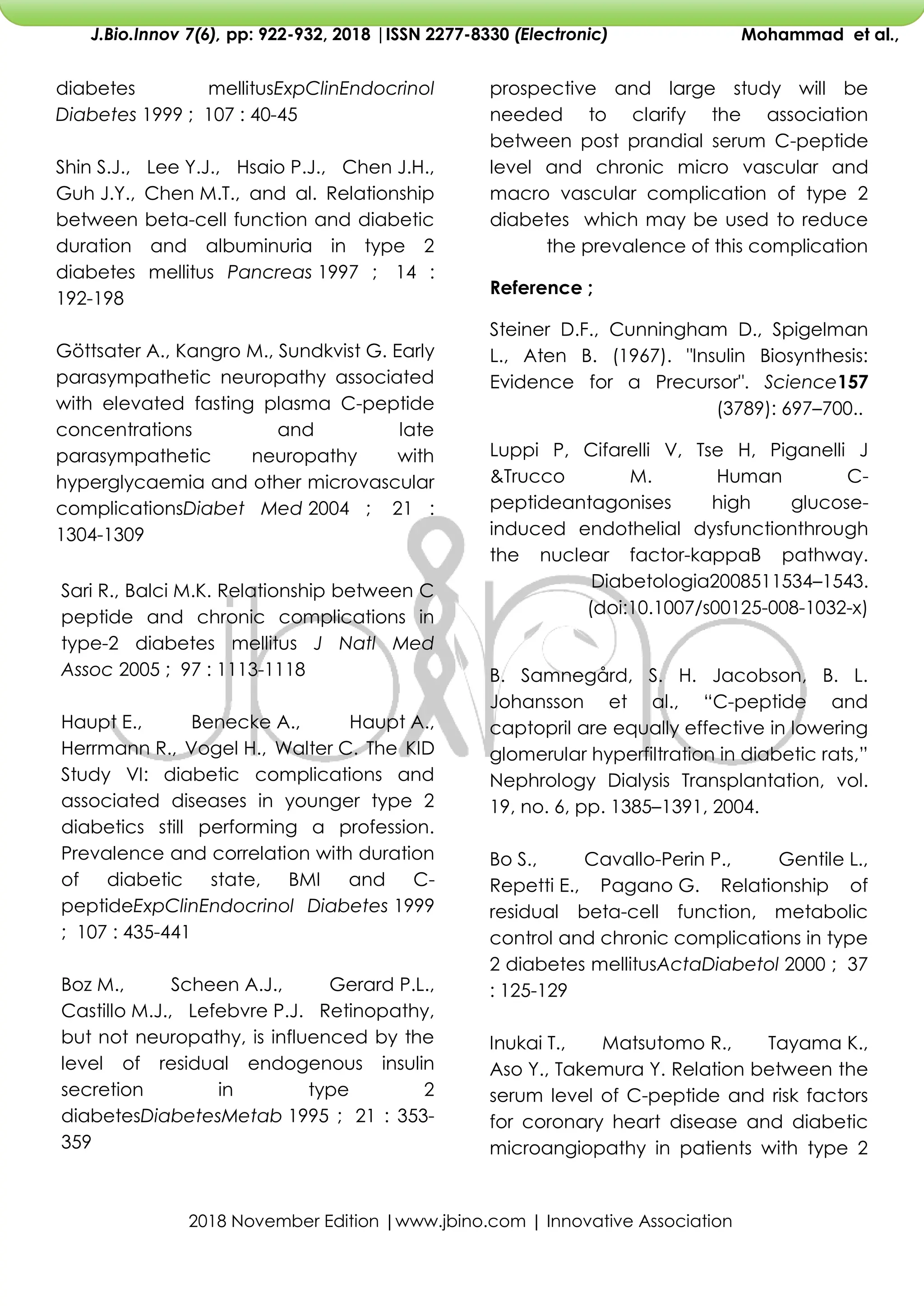 c-peptide and chronic complication of diabetes mellitus | PDF