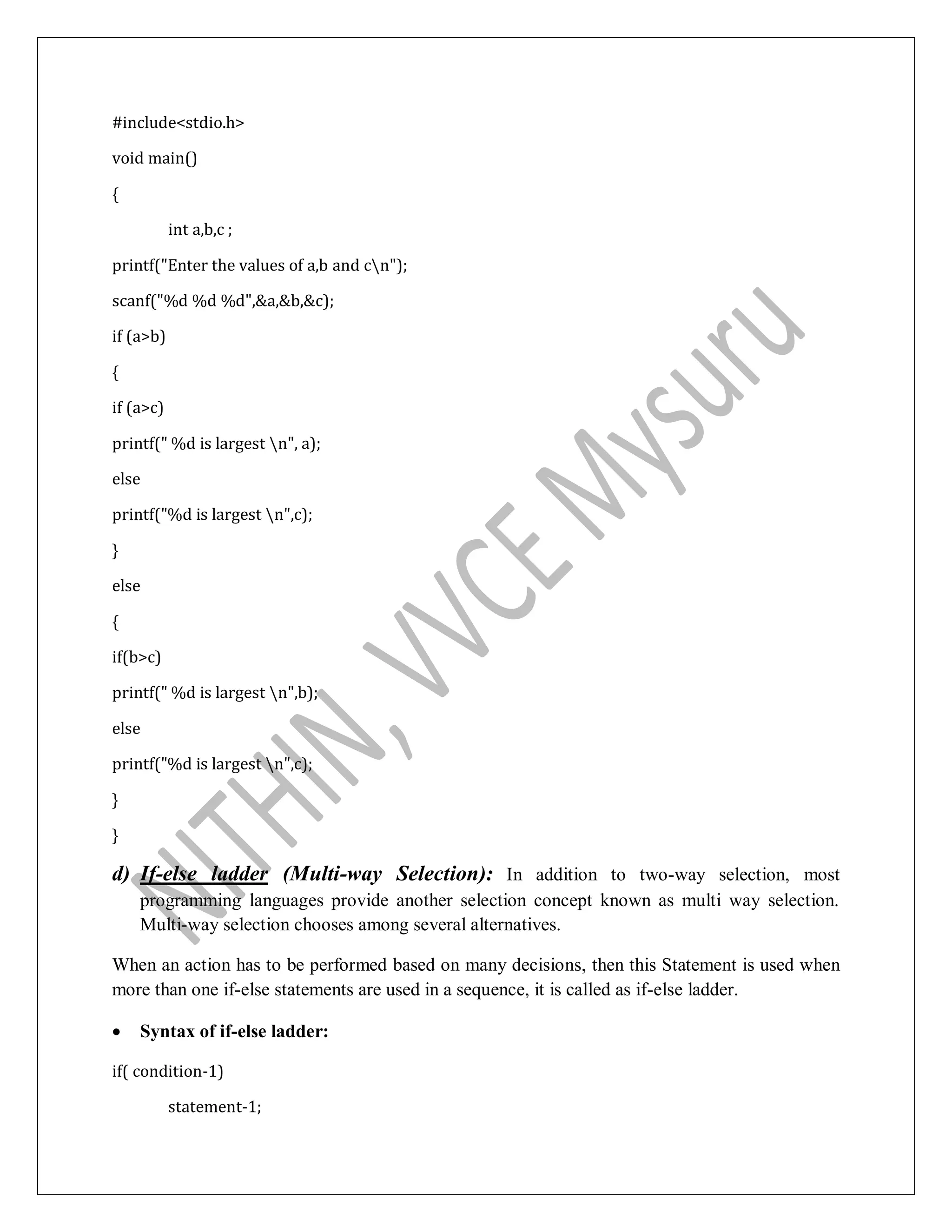 VTU C programming(CPS) 18CPS13/23 notes by Nithin,VVCE,Mysuru | PDF ...
