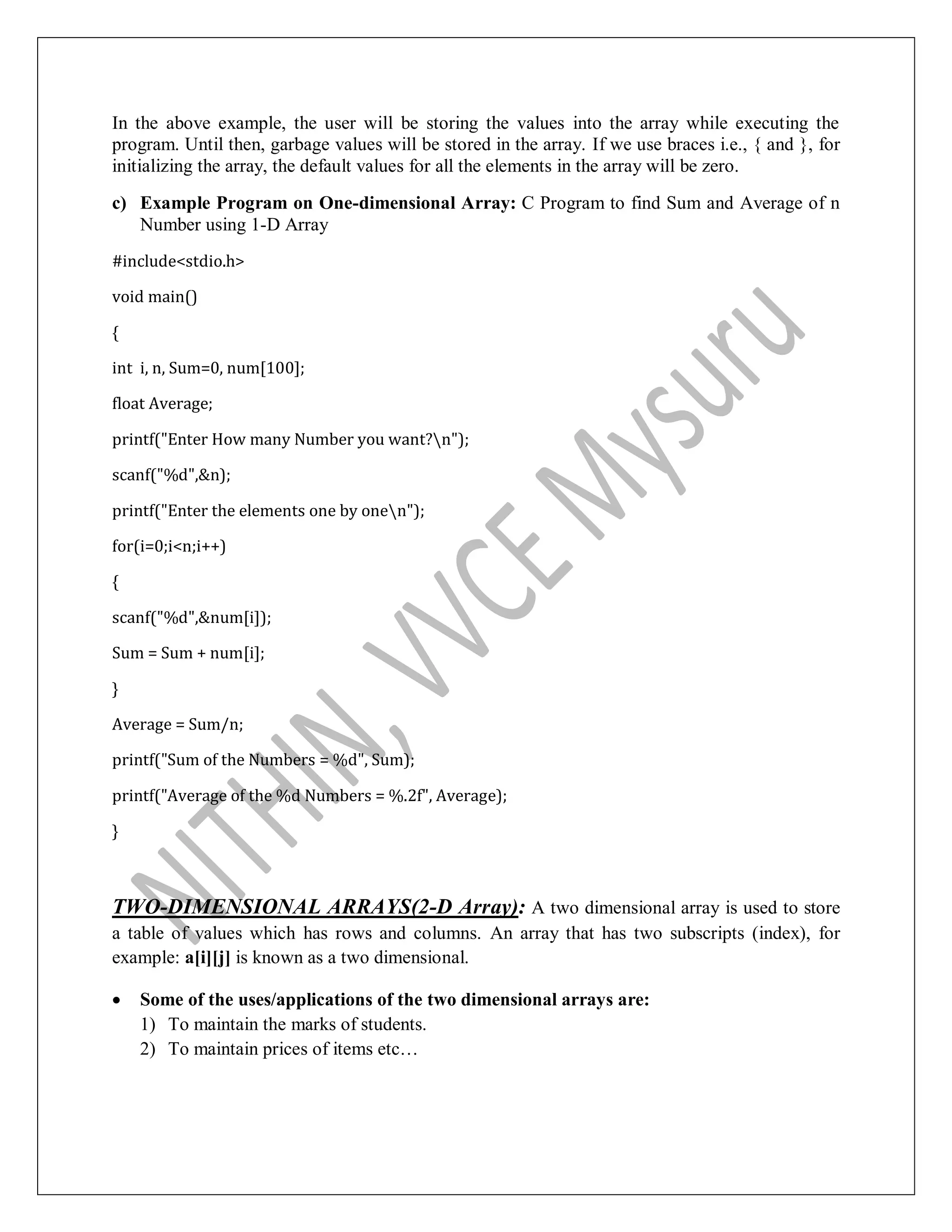 VTU C programming(CPS) 18CPS13/23 notes by Nithin,VVCE,Mysuru | PDF ...