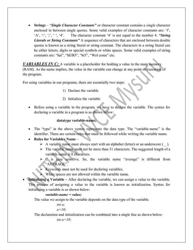 VTU C programming(CPS) 18CPS13/23 notes by Nithin,VVCE,Mysuru | PDF ...