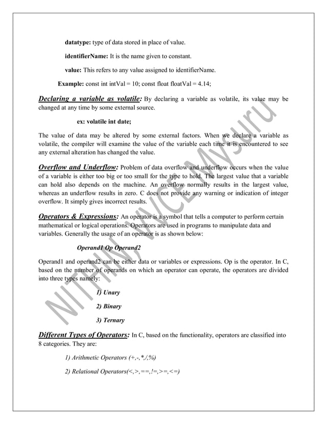 VTU C programming(CPS) 18CPS13/23 notes by Nithin,VVCE,Mysuru | PDF ...