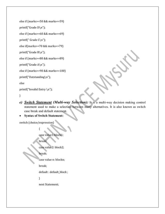 VTU C programming(CPS) 18CPS13/23 notes by Nithin,VVCE,Mysuru | PDF ...