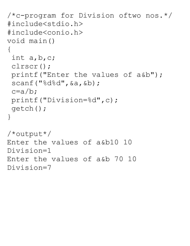 some basic C programs with outputs | DOCX
