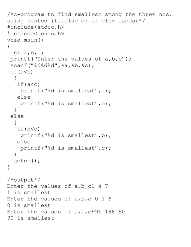 some basic C programs with outputs | DOCX