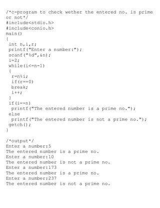 some basic C programs with outputs | DOCX