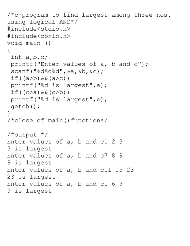 Some Basic C Programs With Outputs Pdf