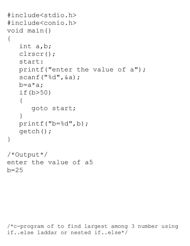 some basic C programs with outputs | DOCX