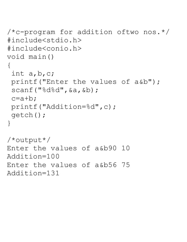 some basic C programs with outputs | DOCX