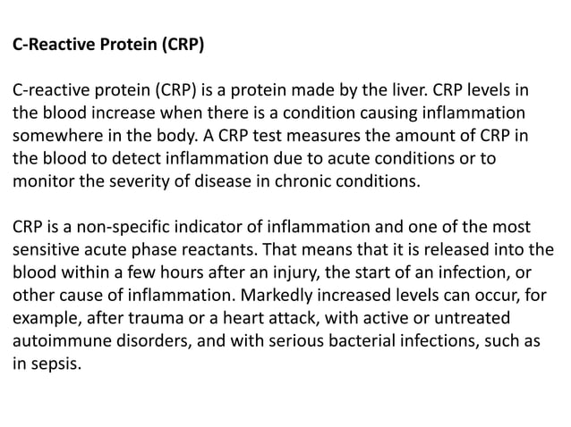 C-reactive protein (CRP) is a protein made by the liver | PPTX ...