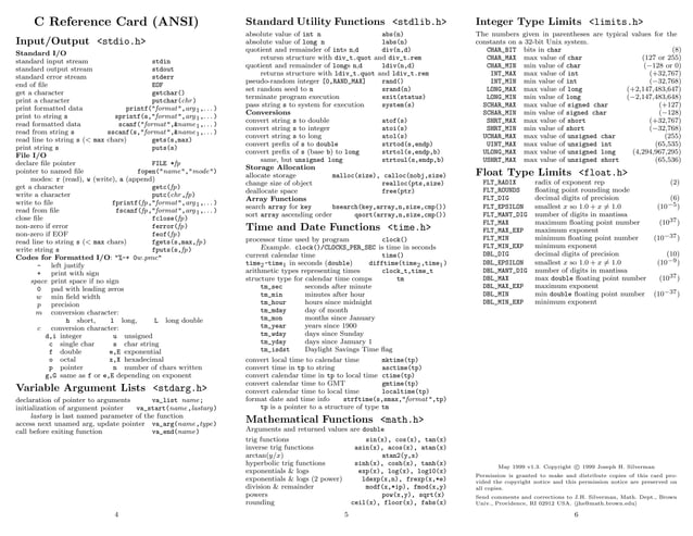 Cartão de Referencia Padronizado Liguagem C | PDF